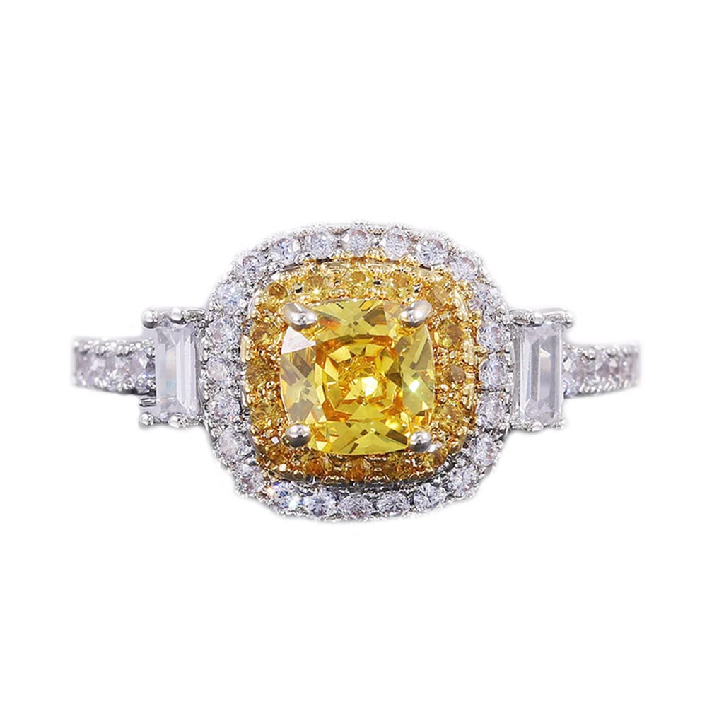 WDIYIEETN 925 Sterling Silver Full Shiny Yellow Citrine and White Topaz Cubic Zirconia Crystal Diamond Wedding Ring Jewelry for Women (8)