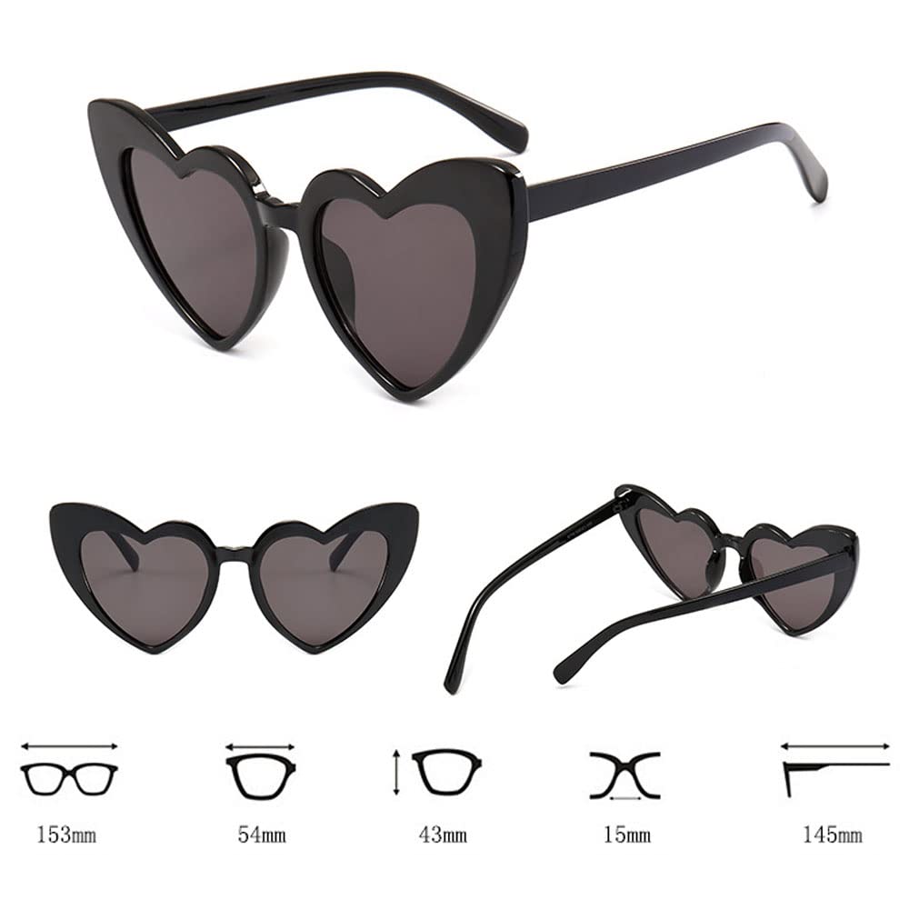 YooThink Heart Shaped Sunglasses for Women,Vintage Cat Eye Mod Style Retro Kurt Cobain Glasses (Black)