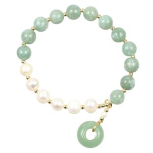 BigBigMe Burmese Jade Pearl Bracelet, Gemstone Charm Elastic Beaded Bracelet, Elastic Bracelet, Bracelet for Women