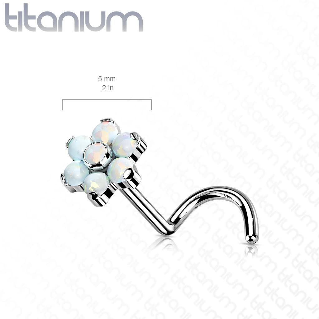 Dynamique Implant Grade Titanium Threadless Push In Nose Screw Rings With CZ Or Opal Set Flower Top (Sold Per Piece)