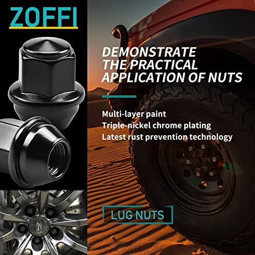 ZOFFI M12x1.5 One-Piece Lug Nuts - Replacement for 2006-2019 Ford Fusion, 2000-2019 Ford Focus, 2001-2019 Ford Escape Factory Wheel - 20pcs Black Closed End M12x1.5 Lug Nuts