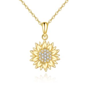 kecho 14k yellow gold sunflower necklace for women solid gold pendant jewelry mothers day birthday gifts for her (sunflower necklace)