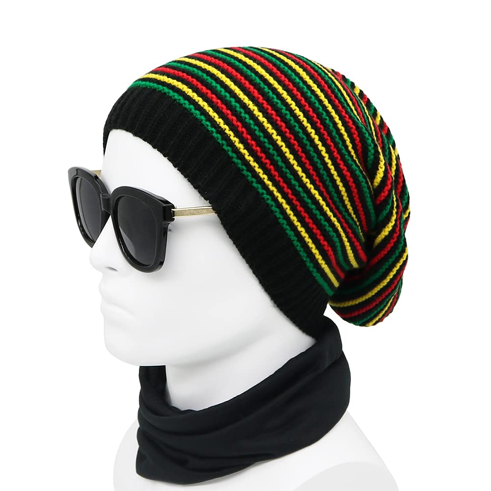 Unisex Jamaica Reggae Rainbow Stripes Oversized Slouch Winter Rasta Slinky Beanie