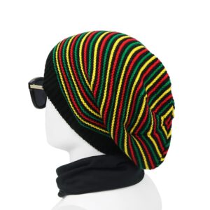 Unisex Jamaica Reggae Rainbow Stripes Oversized Slouch Winter Rasta Slinky Beanie