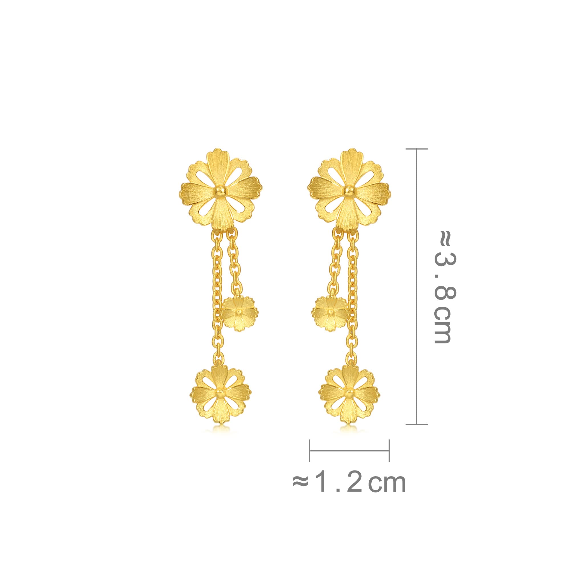 CHOW SANG SANG 999.9 24K Gold Price-by-Weight 4.86g Gold Blossom Drop Earrings for Women and Wedding Occasion 86942E