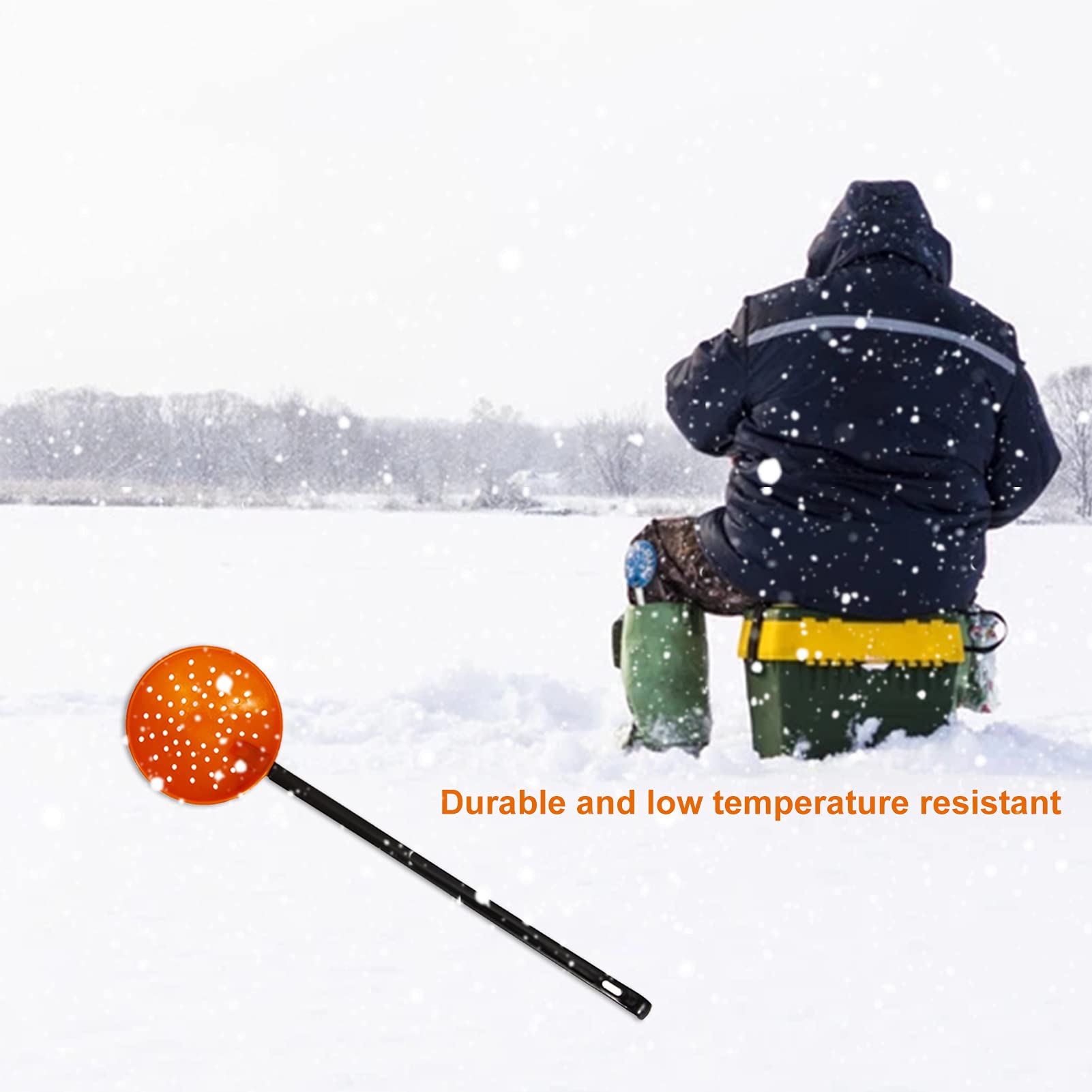 Yirepny Ice Scooper Skimmer, Extra-Large for Scooping Out Ice While Ice Fishing, Lightweight Ice Fishing Ladle Big Holes Aluminum Alloy ABS Wear-Resistant Ice Fishing Strainer for Angling Silver Red