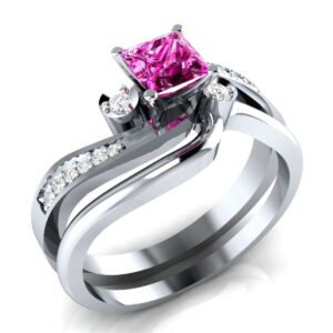 idealjewel95 women's 0.75 ct pink & white sapphire silver bridal ring set free size for engagement/wedding/valentines (ring size :- 11)