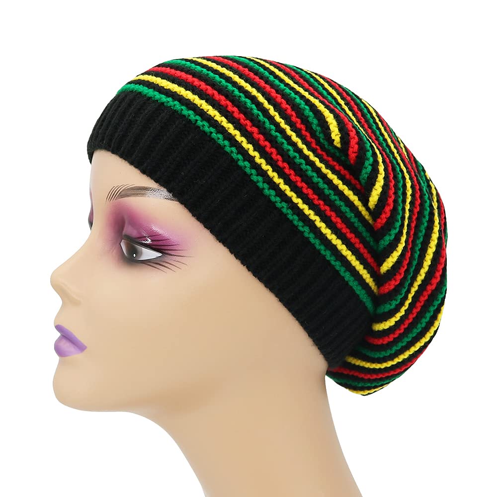 Unisex Jamaica Reggae Rainbow Stripes Oversized Slouch Winter Rasta Slinky Beanie