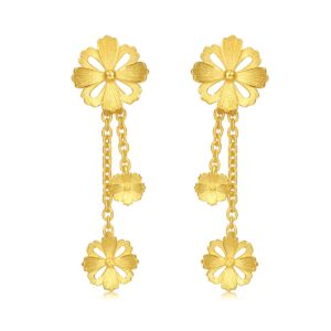 CHOW SANG SANG 999.9 24K Gold Price-by-Weight 4.86g Gold Blossom Drop Earrings for Women and Wedding Occasion 86942E