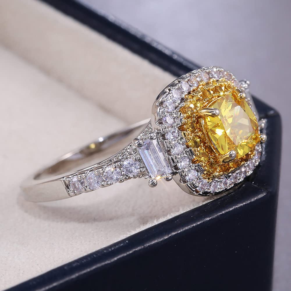 WDIYIEETN 925 Sterling Silver Full Shiny Yellow Citrine and White Topaz Cubic Zirconia Crystal Diamond Wedding Ring Jewelry for Women (8)