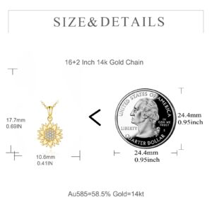 KECHO 14k Yellow Gold Sunflower Necklace for Women Solid Gold Pendant Jewelry Mothers Day Birthday Gifts for Her (Sunflower Necklace)