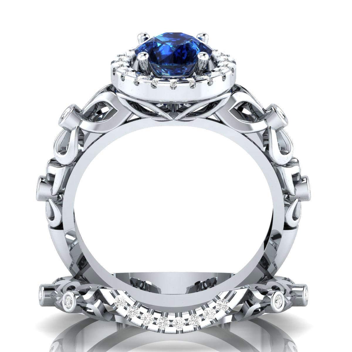 IDEALJEWEL95 Women's 1.50 ct Blue & White Sapphire Sterling Silver Bridal Ring Set Free Size For Engagement/Wedding/Valentines (Ring Size :- 12.5)