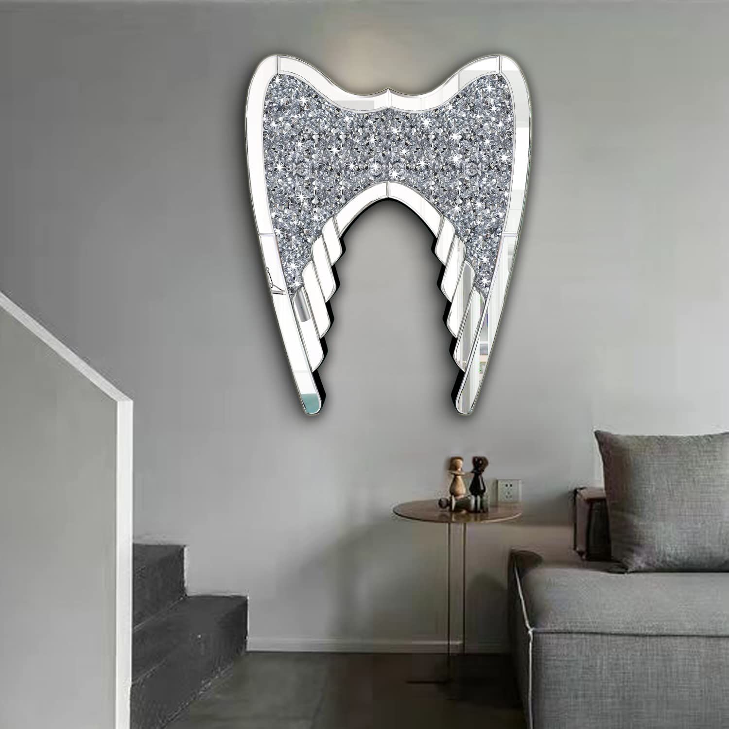 ZOLAPI Guardian Angel Wing,Crystal Rhinestone Diamond Glass Mirror,Heavenly Wings for Home Decor,Perfect Wall Decoration for Bedroom/Living Room/Hallway(16”x20”x1”)