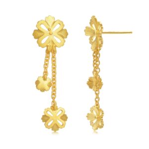 chow sang sang 999.9 24k gold price-by-weight 4.86g gold blossom drop earrings for women and wedding occasion 86942e