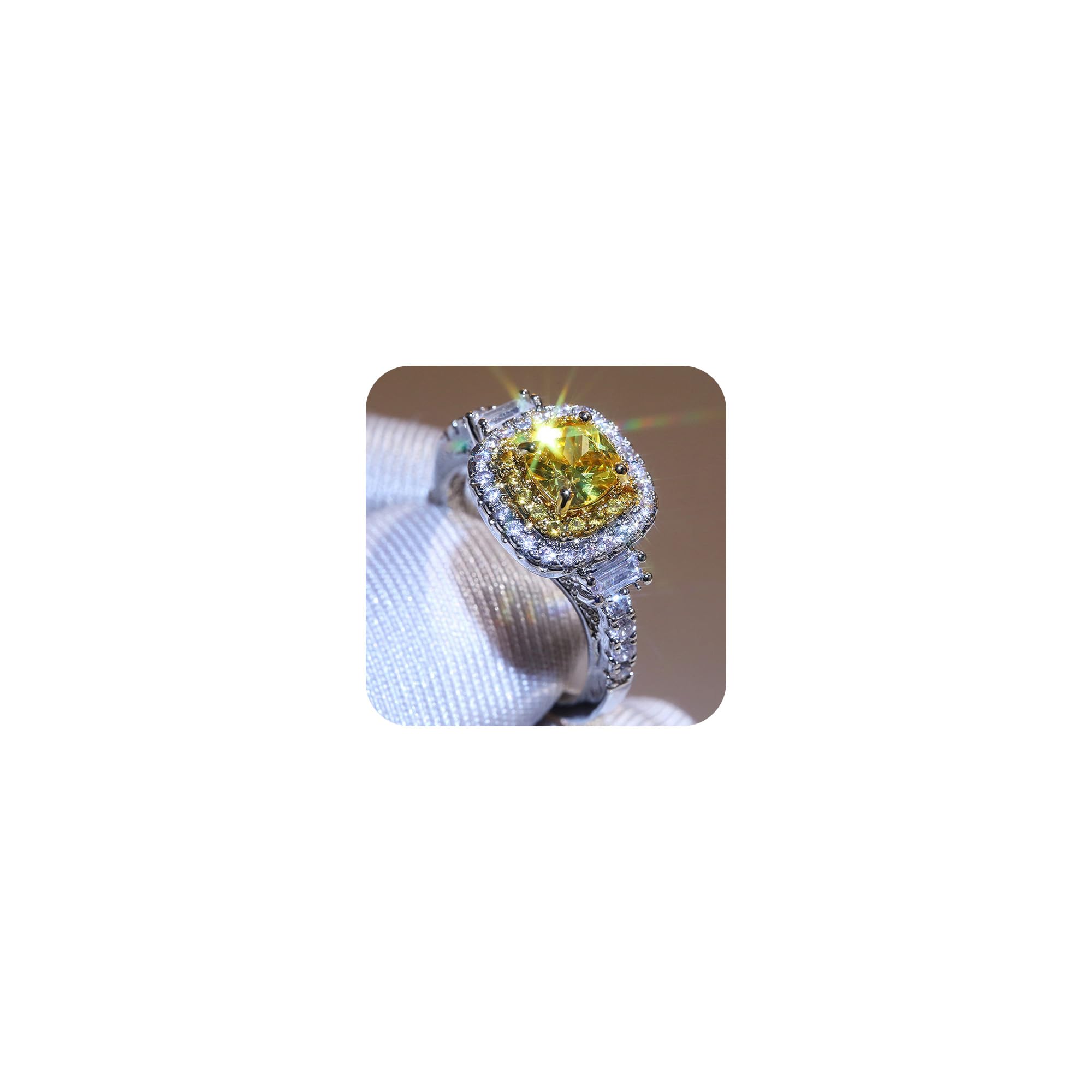 WDIYIEETN 925 Sterling Silver Full Shiny Yellow Citrine and White Topaz Cubic Zirconia Crystal Diamond Wedding Ring Jewelry for Women (8)