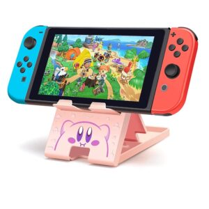 busjoy stand for nintendo switch, switch oled, switch lite, steam deck, cute kawaii angle adjustable switch holder, portable foldable non-slip bracket-pink