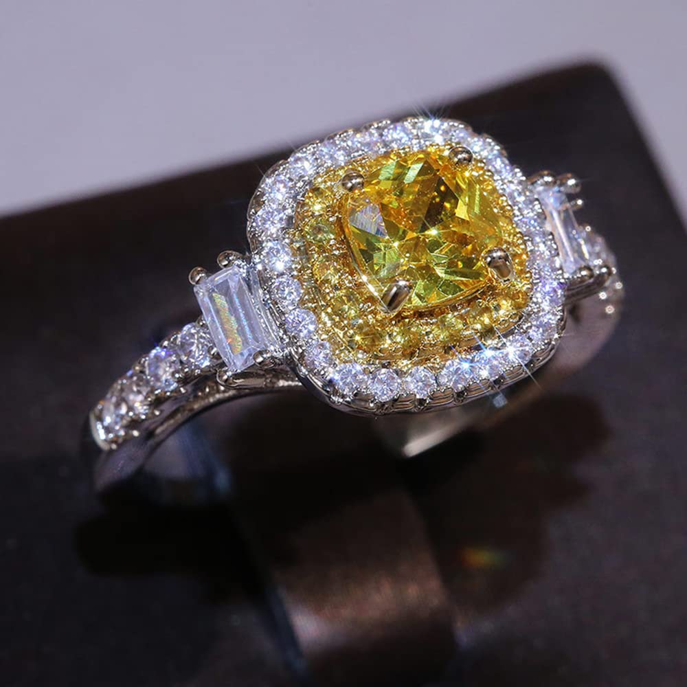 WDIYIEETN 925 Sterling Silver Full Shiny Yellow Citrine and White Topaz Cubic Zirconia Crystal Diamond Wedding Ring Jewelry for Women (8)