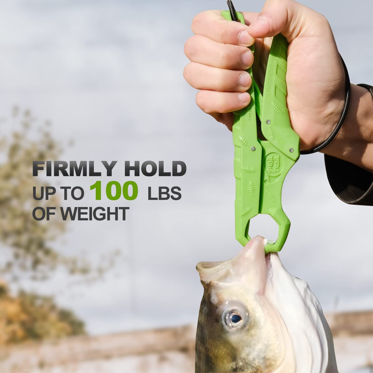 SNAIL TRAIL 7.5''/9'' Floating Fish Gripper, Fishing Grabber, Catfish Mouth Pliers, Caught Bass Holder, Digital Scale Hook Clamp, Saltwater Lip Grip Tool with Lanyard, Gifts for Men, Green