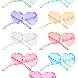 Heart Glasses 9 Pieces, Rimless Heart Shaped Sunglasses, Candy Color Heart Shaped Glasses, Party Sunglasses Heart Sunglasses for Women - Party Favors for Birthday Graduation Beach Pool Party