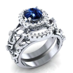 idealjewel95 women's 1.50 ct blue & white sapphire sterling silver bridal ring set free size for engagement/wedding/valentines (ring size :- 12.5)