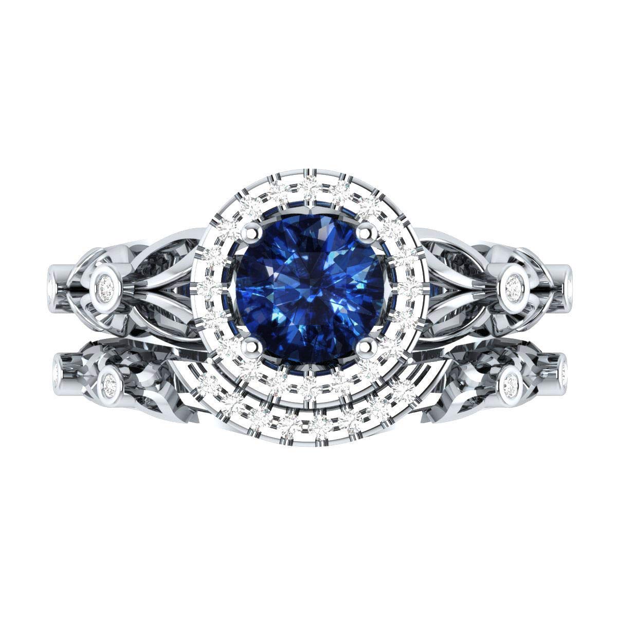 IDEALJEWEL95 Women's 1.50 ct Blue & White Sapphire Sterling Silver Bridal Ring Set Free Size For Engagement/Wedding/Valentines (Ring Size :- 12.5)