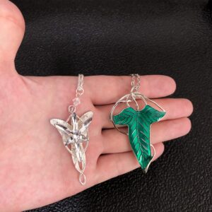 HJYZY 3 pcs Hobbit Necklace Gold Tone The Ring Pendant Necklace Vintage Green Leaf Elven Pin Brooch Pendant Chain Necklace