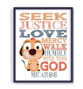 timon lion king christian nursery kids room unframed print - seek justice love mercy walk humbly with your god - micah 6:8