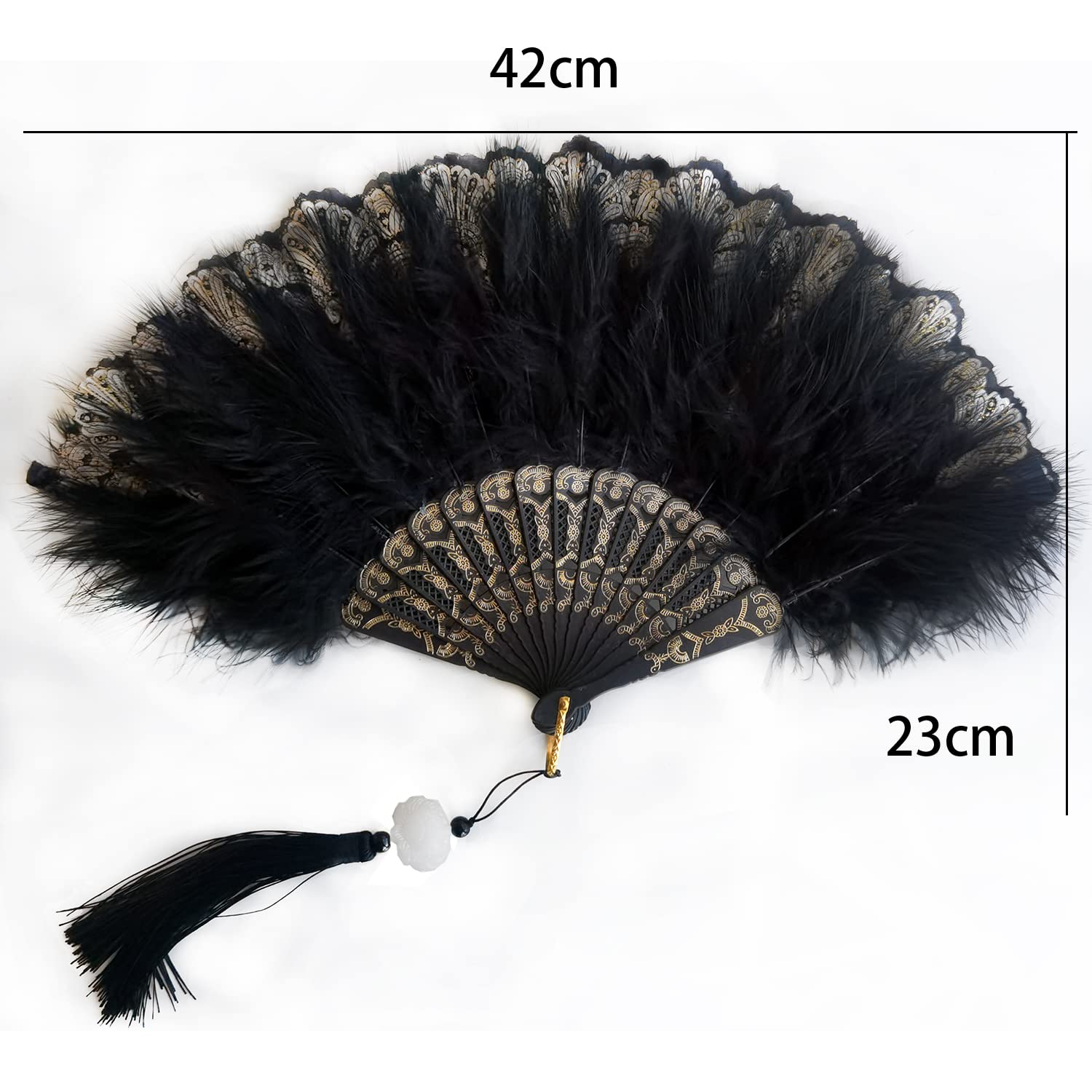 Huralona 1920s Vintage Style Flapper Hand Fan Embroidered Flower Marabou Feather Fan (Embroidered White)