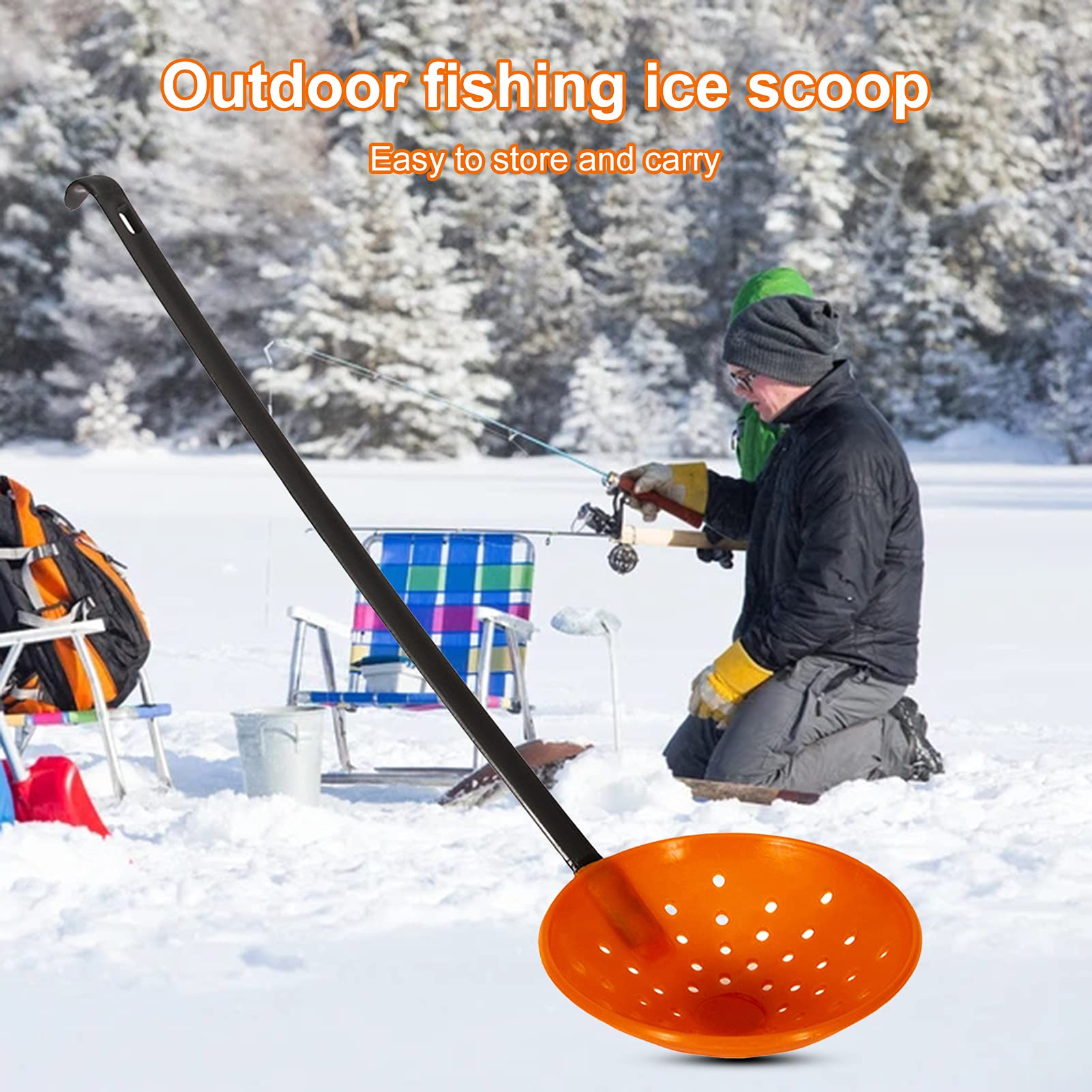 Yirepny Ice Scooper Skimmer, Extra-Large for Scooping Out Ice While Ice Fishing, Lightweight Ice Fishing Ladle Big Holes Aluminum Alloy ABS Wear-Resistant Ice Fishing Strainer for Angling Silver Red