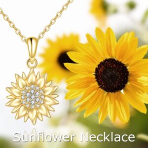 KECHO 14k Yellow Gold Sunflower Necklace for Women Solid Gold Pendant Jewelry Mothers Day Birthday Gifts for Her (Sunflower Necklace)