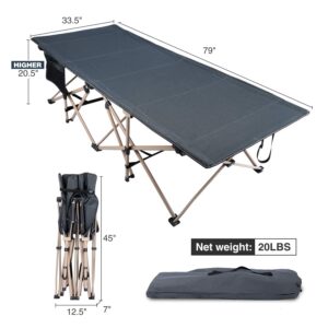 REDCAMP Oversized Folding Camping Cots for Adults 500lbs, Double Layer Oxford Strong Heavy Duty Extra Wide & Large Sleeping Cots，Dark Grey 2-Pack