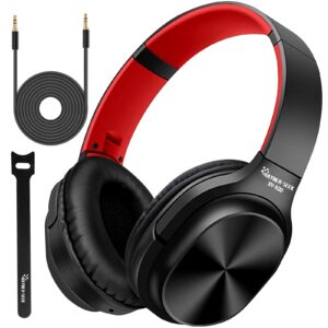 hayner-seek studio headphones with microphone over ear stereo monitoring closed headphones for pc, phone, chatting, music, dj, podcast (classical black-red)