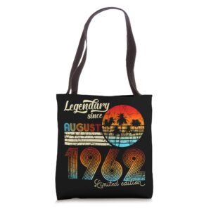 60. birthday 60 legendary since august 1962 gift tote bag