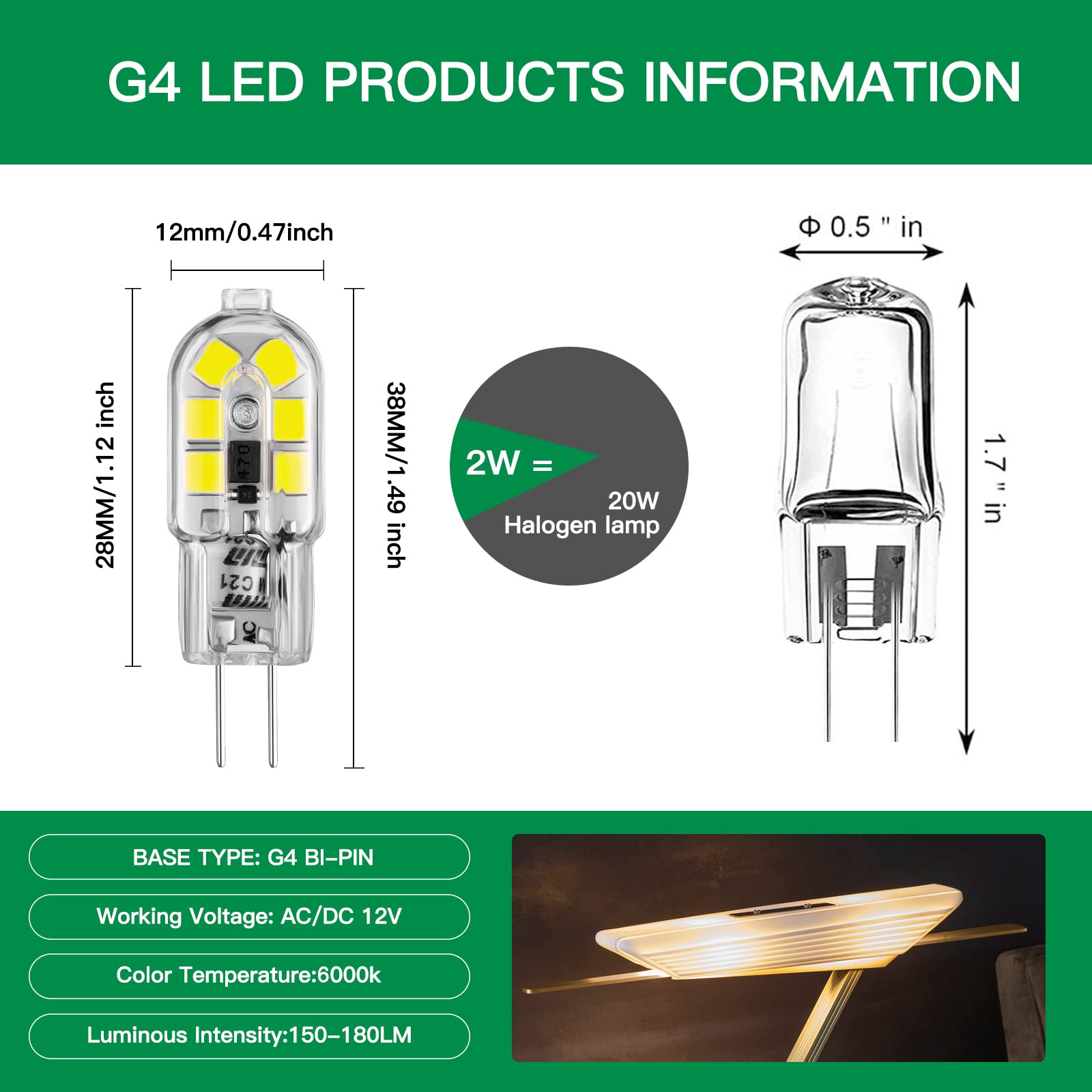 𝐒𝐫𝐢𝐨𝐦𝐧𝐲 G4 LED Bulb 12V G4 Bi Pin Bulb 2W Equivalent to Halogen lamp 20W, 6000K White Light, Non-dimmable, Suitable for Landscape Bulbs 10-Pack