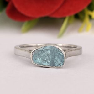 MOONEYE 0.50 CTW Natural Blue Diamond Polki Solitaire Handmade Women Ring, 925 Sterling Silver Thanksgiving Ring White Gold Plated (10)