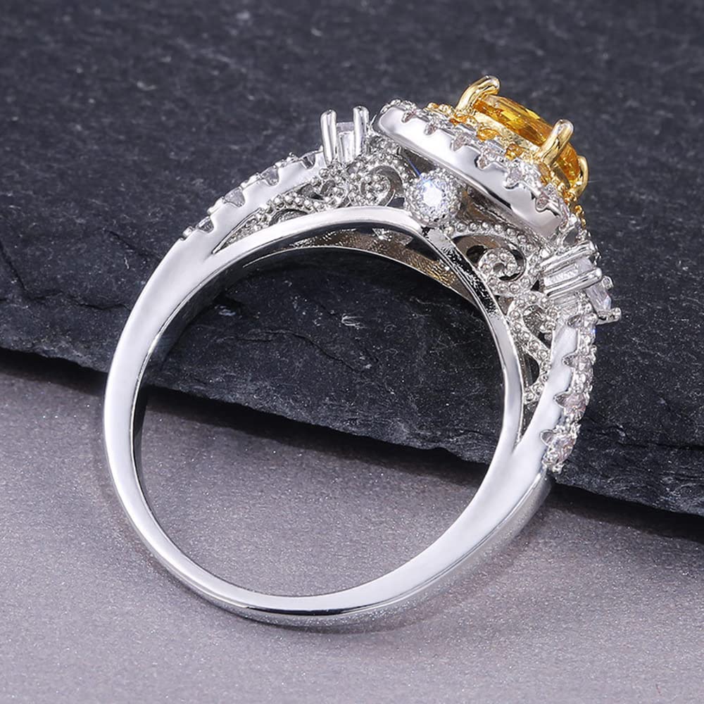 WDIYIEETN 925 Sterling Silver Full Shiny Yellow Citrine and White Topaz Cubic Zirconia Crystal Diamond Wedding Ring Jewelry for Women (8)