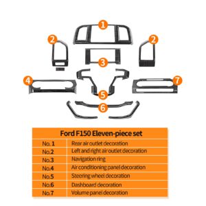 Hoolcar Interior Center Console Dashboard Navigation Trim Cover Kit ABS Accessories for 2015-2020 Ford F150, Black Wood Grain