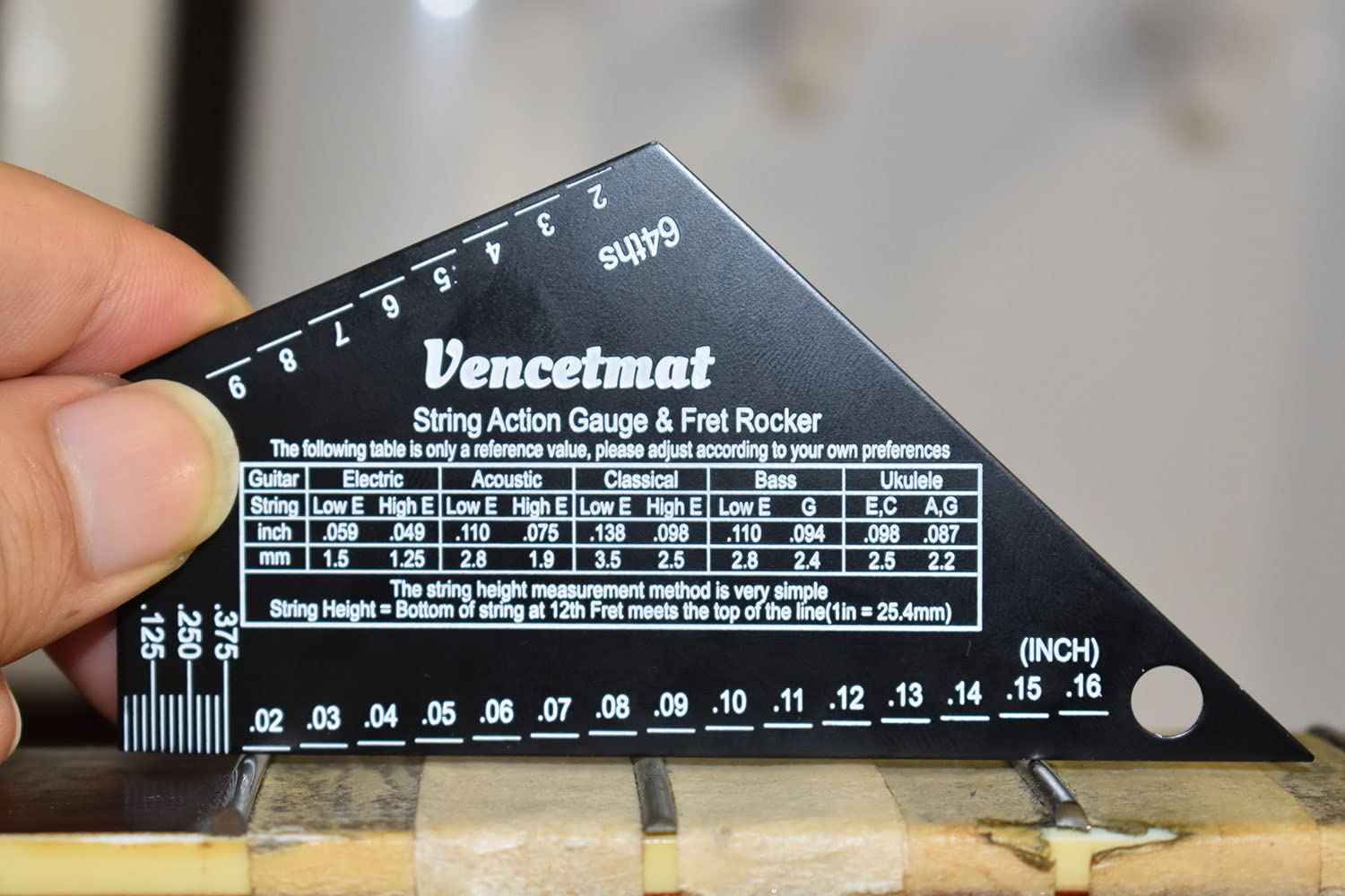 Vencetmat Guitar String Action Gauge, String Height Ruler, Guitar Fret Rocker, Fret Leveling Guide, Buzzing Fret Catcher, 1mm Thickness, Laser Etching, High Precision Graduations,Luthier Tools