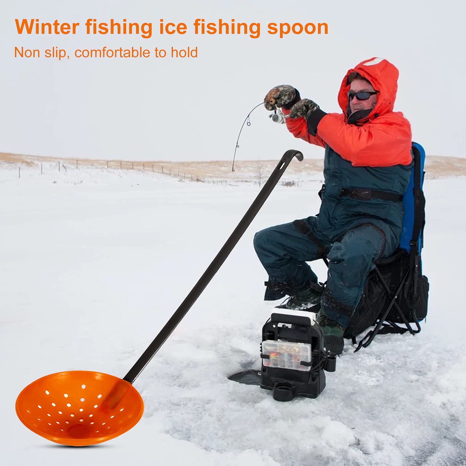 Yirepny Ice Scooper Skimmer, Extra-Large for Scooping Out Ice While Ice Fishing, Lightweight Ice Fishing Ladle Big Holes Aluminum Alloy ABS Wear-Resistant Ice Fishing Strainer for Angling Silver Red