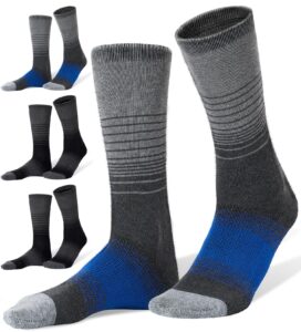 fitrell 4 pack men's merino wool hiking socks, wicking cushioned, warm thermal lightweight boot crew socks, dress socks, black+blue, large, shoe size 9-12