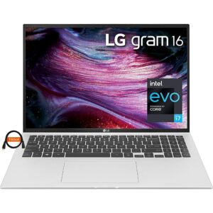 lg gram ultra-lightweight laptop, evo i7-1165g7, 16" wqxga (2560 x 1600) ips 16:10 display, dci-p3 99%, 22 hr battery life, wi-fi 6, thunderbolt 4, free upto win 11 (16gb ram | 512gb ssd)