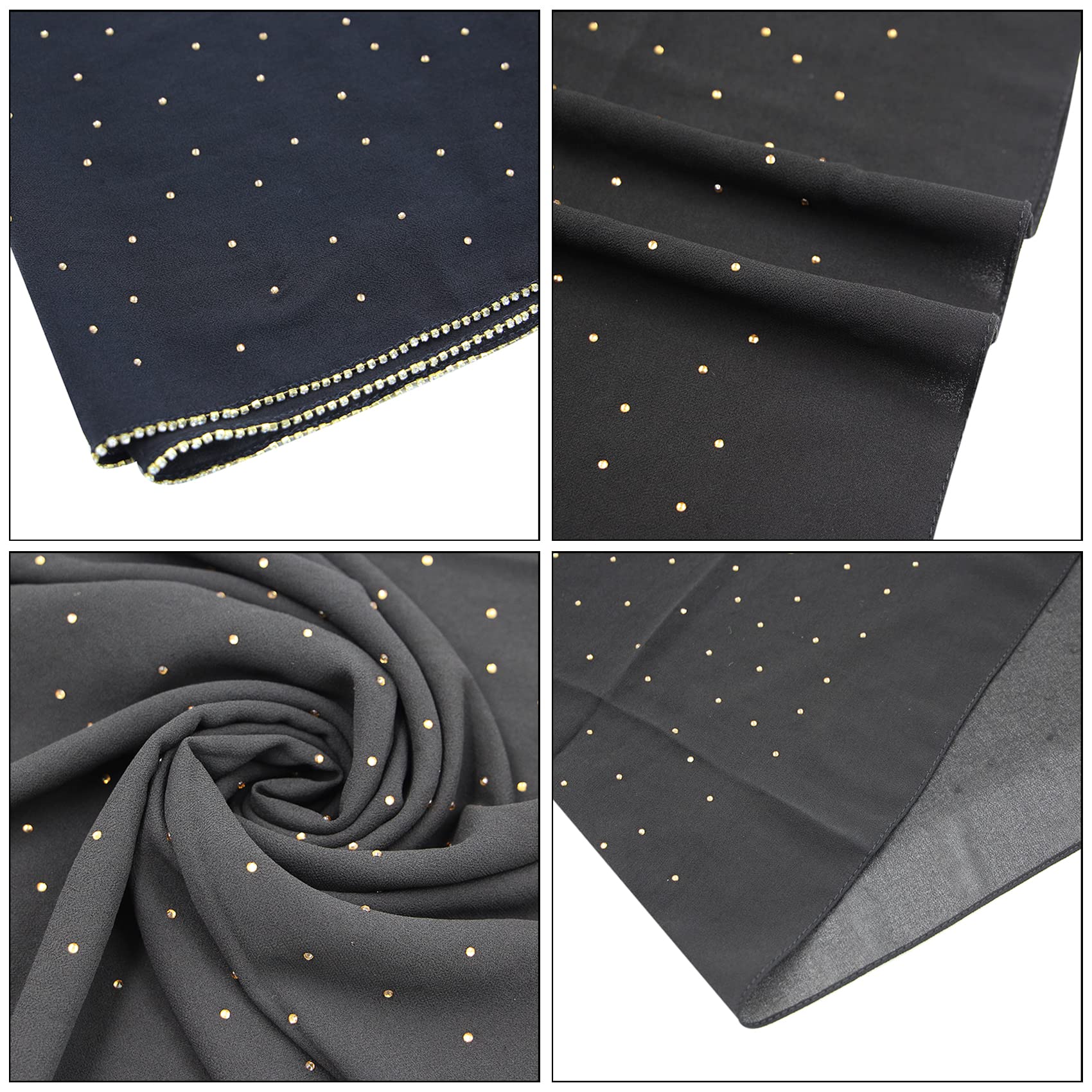 ANKOMINA Women Soft Chiffon Rhinestone Long Scarf Shawl Fashion Muslim Hijab Head Wrap Scarves