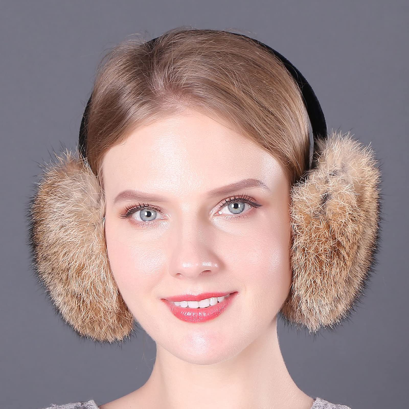 Clobeau Women Girls Faux Fur Earmuffs Earlap Christmas Reindeer Ear Warmers Muffs Cover (Brown)