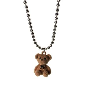 rijoan cute teddy bear pendant necklace for girls women korean fashion kawaii bear long sweater neck chain necklace cute collar jewelry