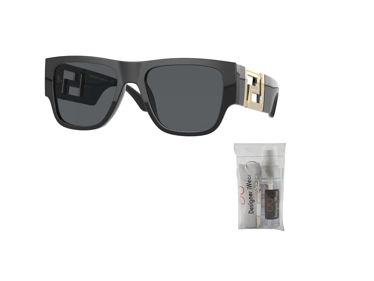 Versace VE4403 GB1/87 57MM Black/Dark Grey Rectangle Sunglasses for Men + BUNDLE with Designer iWear Eyewear Kit