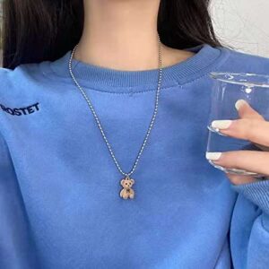 RIJOAN Cute Teddy Bear Pendant Necklace for Girls Women Korean Fashion Kawaii Bear Long Sweater neck Chain Necklace Cute collar Jewelry