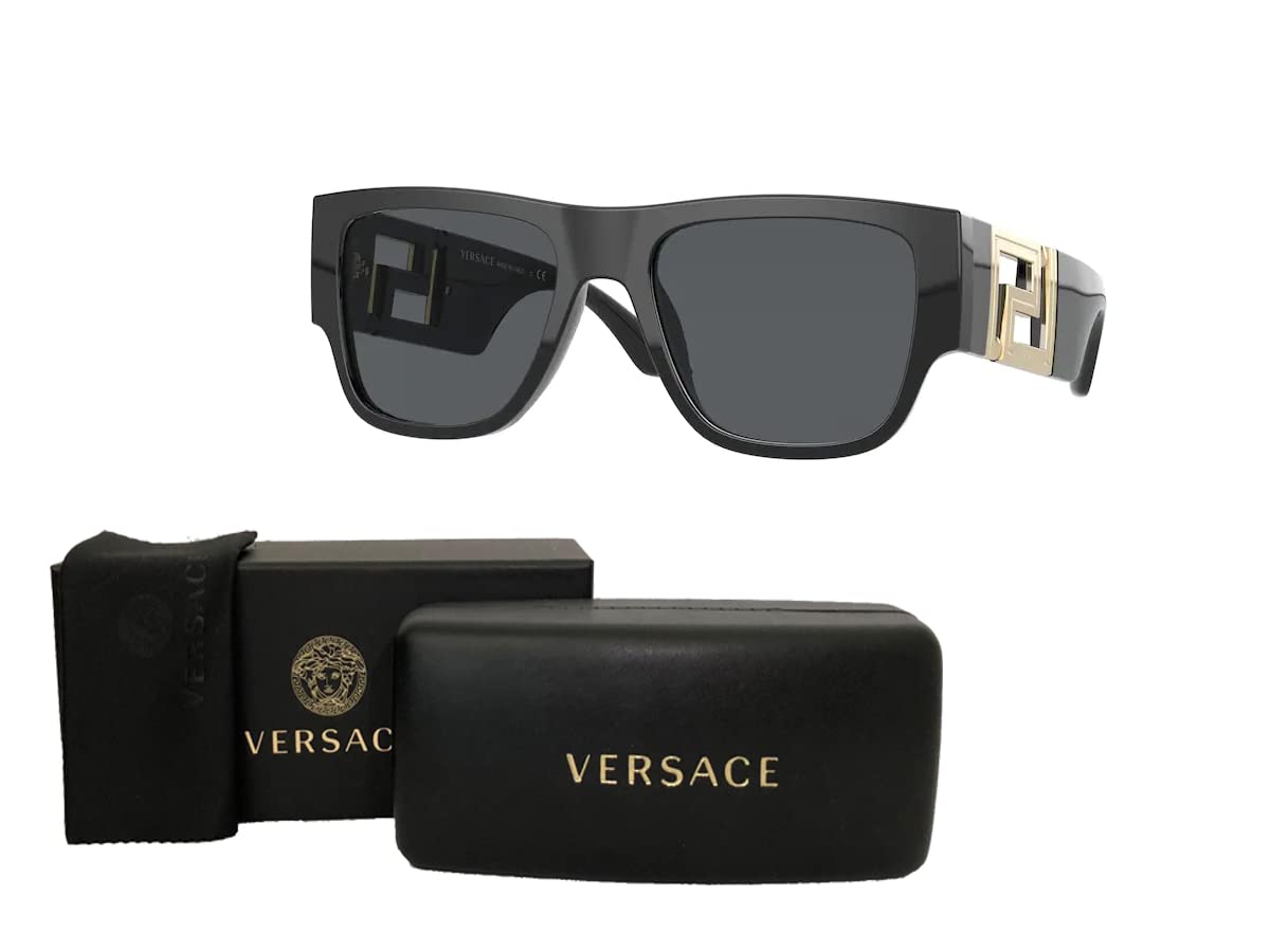 Versace VE4403 GB1/87 57MM Black/Dark Grey Rectangle Sunglasses for Men + BUNDLE with Designer iWear Eyewear Kit