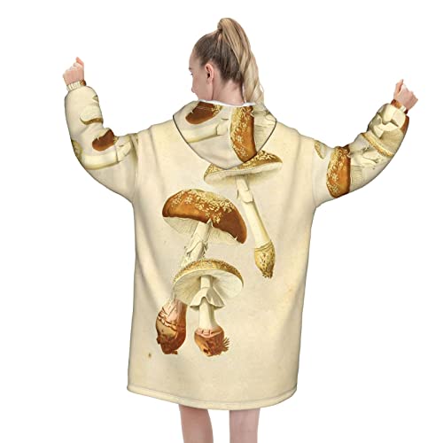 Vintage Edible Mushrooms Wearable Blanket Shirt Printed Pullover Super Dalian Hoodie Tv Blanket With Sleeves And Pockets