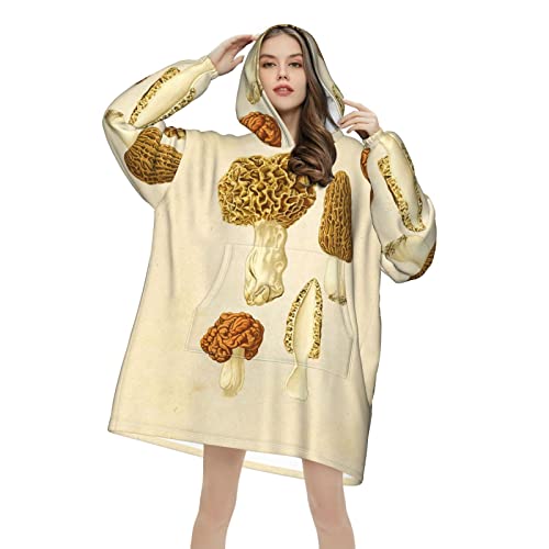 Vintage Mushrooms Drawings Wearable Blanket Shirt Printed Pullover Super Dalian Hoodie Tv Blanket With Sleeves And Pockets