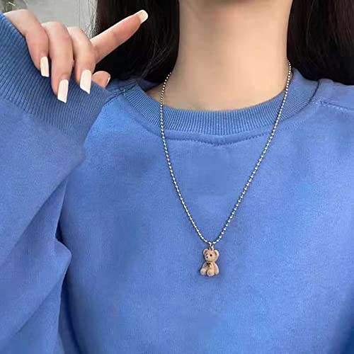 RIJOAN Cute Teddy Bear Pendant Necklace for Girls Women Korean Fashion Kawaii Bear Long Sweater neck Chain Necklace Cute collar Jewelry